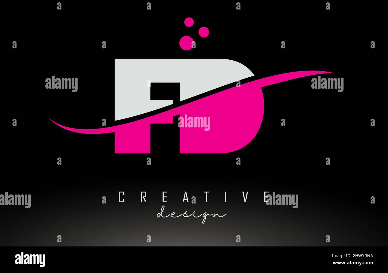 FD F D white and pink Letter Logo with White Swoosh, dots and curved ...