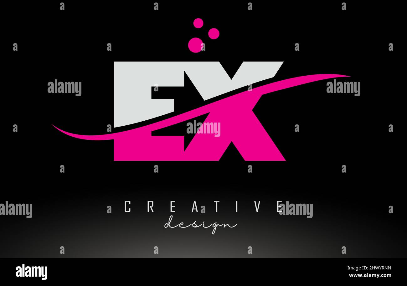 EX E X white and pink Letter Logo with Swoosh, dots and curved Lines ...