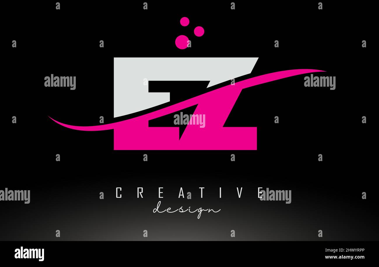 EZ E Z white and pink Letter Logo with Swoosh, dots and curved Lines ...