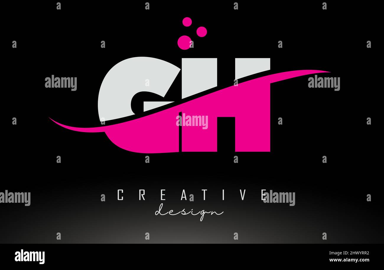 GH G H white and pink Letter Logo with Swoosh and Curved Lines Stock ...