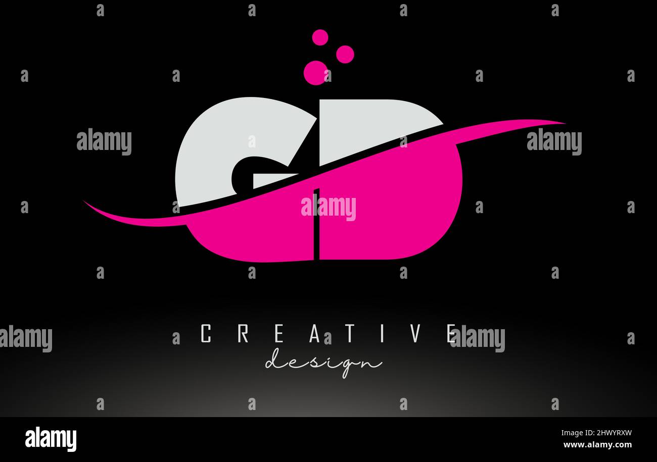 GD G D white and pink Letter Logo with Swoosh and Curved Lines Stock ...