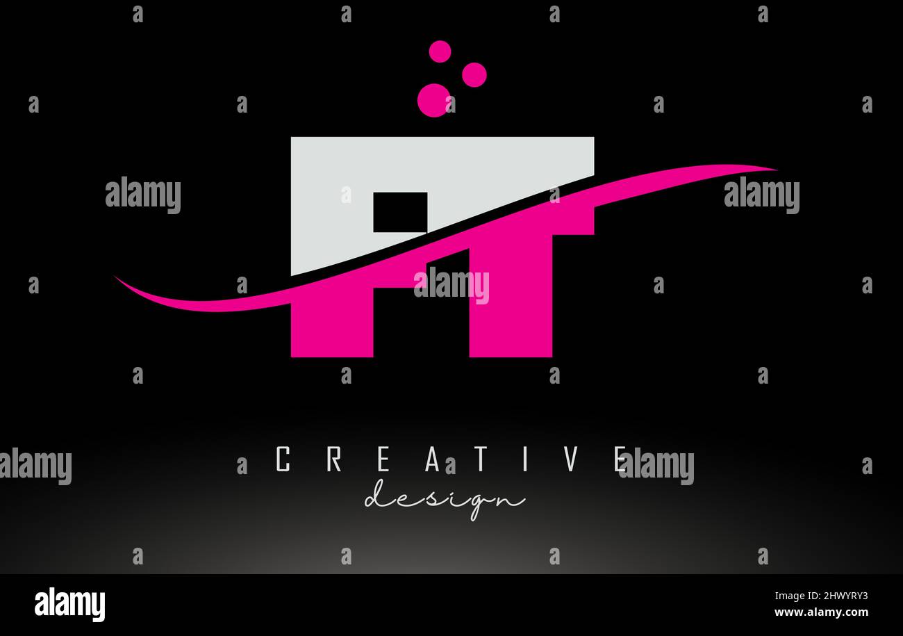 FT F T white and pink Letter Logo with Swoosh and Curved Lines Stock ...