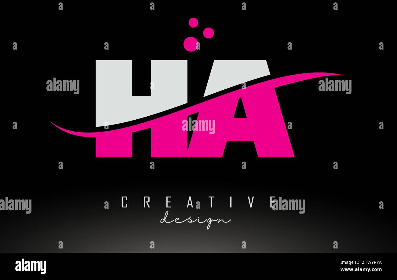 HA H A white and pink Letter Logo with Swoosh and Curved Lines Stock ...