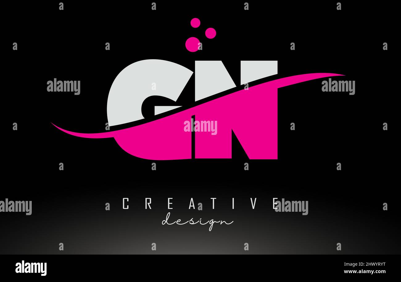 GN G N white and pink Letter Logo with Swoosh and Curved Lines Stock ...
