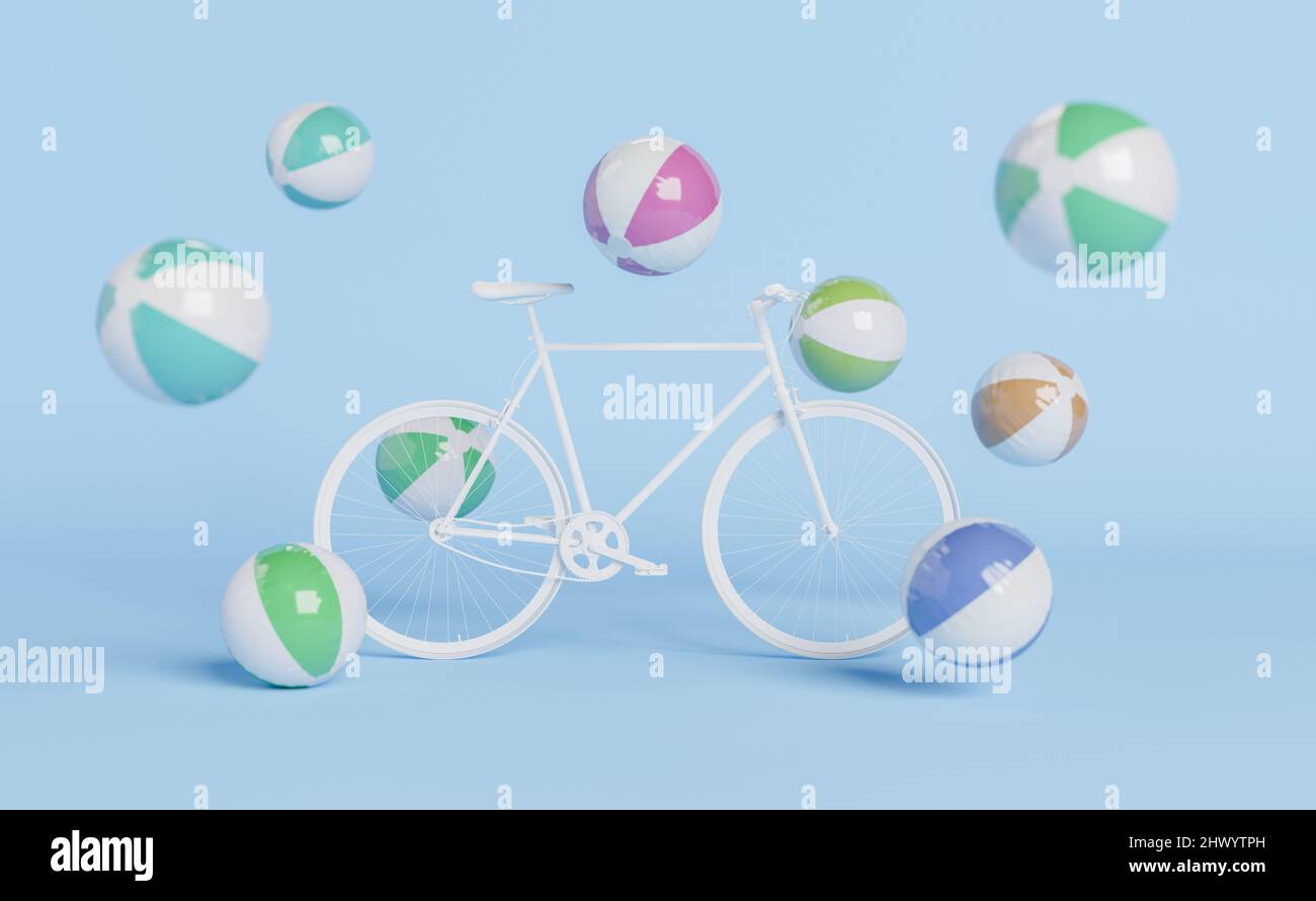 retro bicycle with beach balls around. minimalistic concept of summer ...