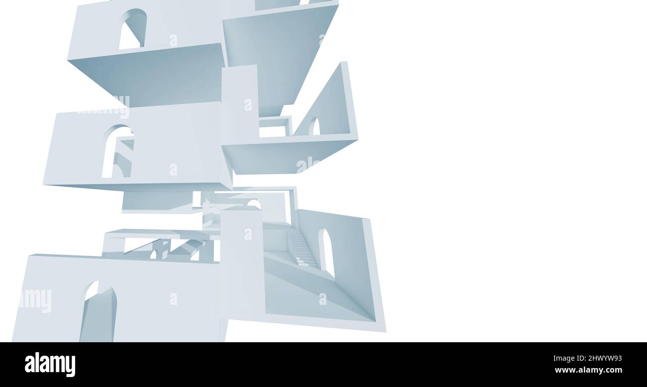 Abstract tower structure isolated on white background, empty levels ...