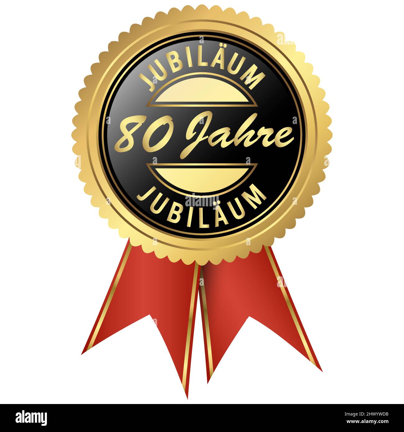 seal colored black and gold with red ribbons for eighty years jubilee ...