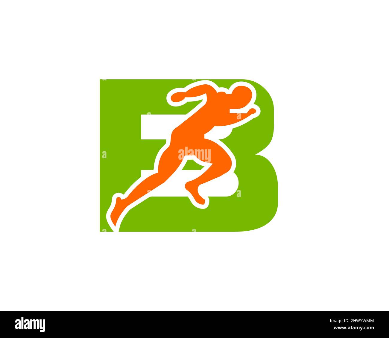 Sport Running Man Front View On Letter B Logo. Running man Silhouette ...
