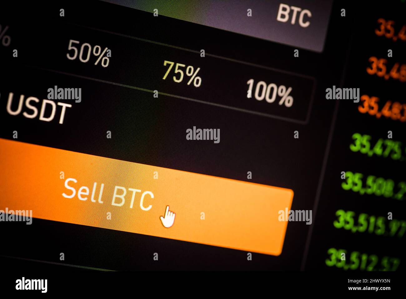 Close up shot of a computer screen with the mouse cursor on the Sell ...