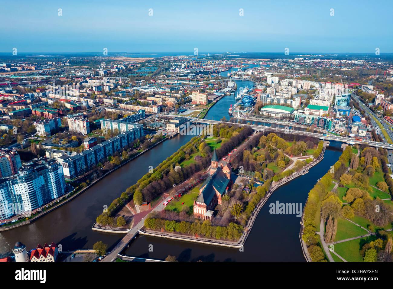 Aerial top view Kant Island with blue sky city Kaliningrad Russia Stock ...