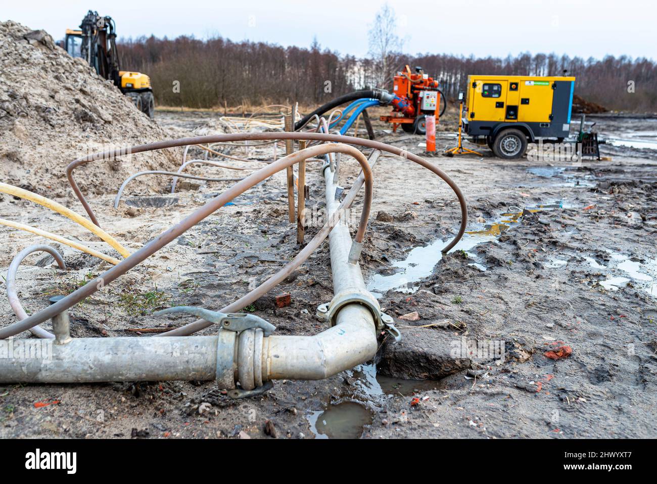 Wellpoint installation to get rid of high groundwater, visible metal ...