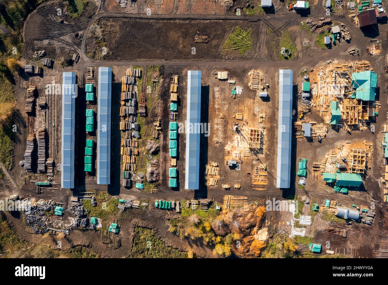 Log storage for sawn timber for export. Lumberjack port business ...