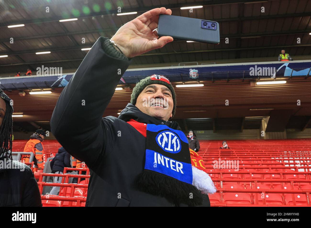 Inter Milan fans arrive at Anfield Stock Photo - Alamy