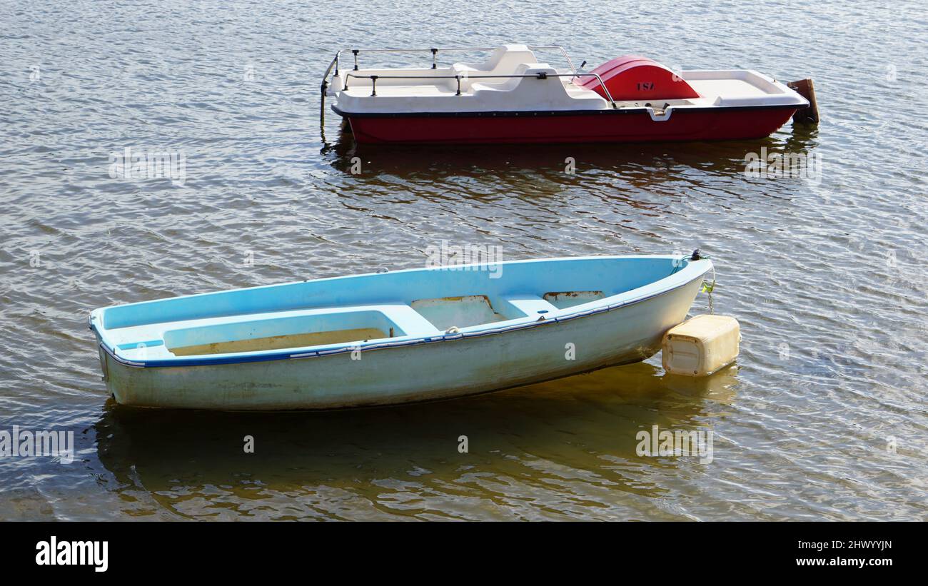 Small boats on the lake of Soustons in France Stock Photo - Alamy