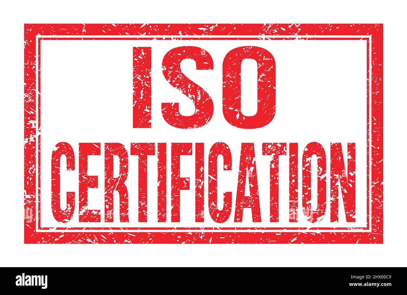ISO CERTIFICATION, words written on red rectangle stamp sign Stock ...