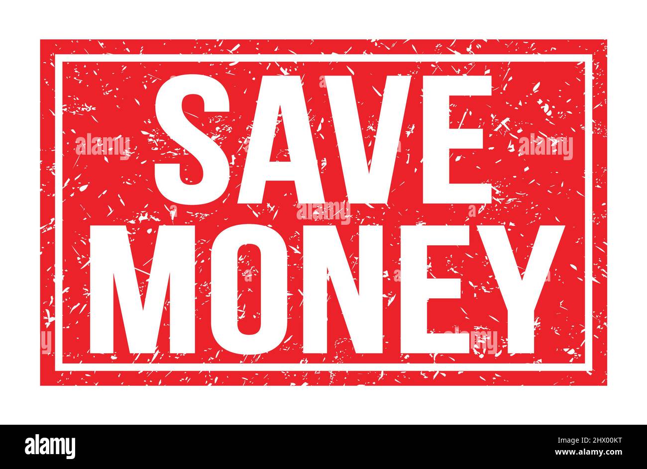 SAVE MONEY, words written on red rectangle stamp sign Stock Photo - Alamy