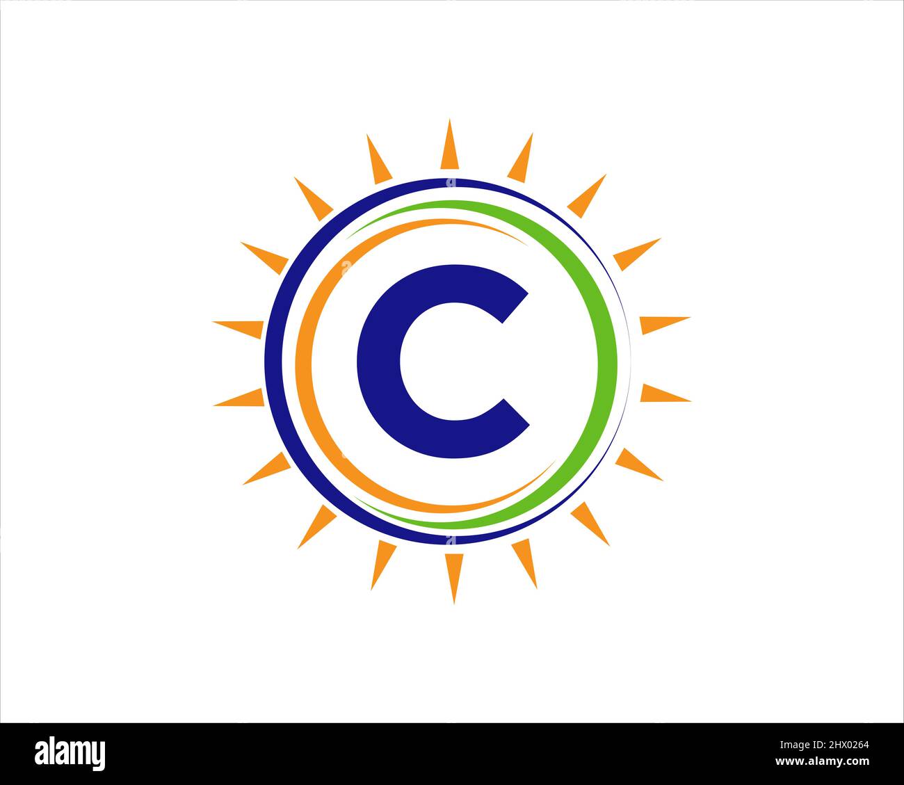 Sun Solar Energy Logo On Letter C Template. C Letter Solar Logo Design ...