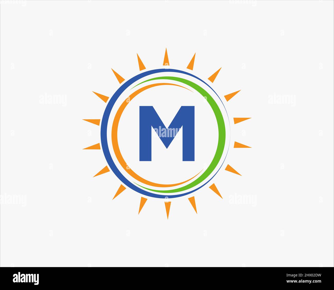 Sun Solar Energy Logo On Letter M Template. M Letter Solar Logo Design ...