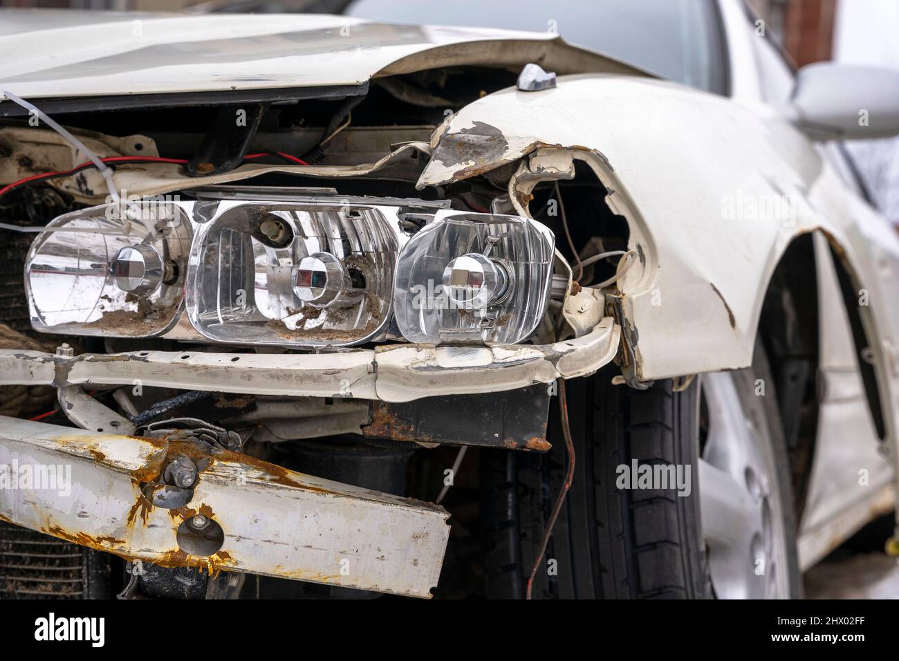 damaged emergency car headlight, hood and bumper, JDM japanese car ...