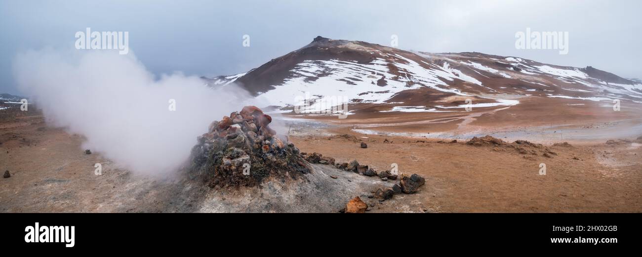 The Namafjall Geothermal Area, Iceland, on the east side of Lake Myvatn ...
