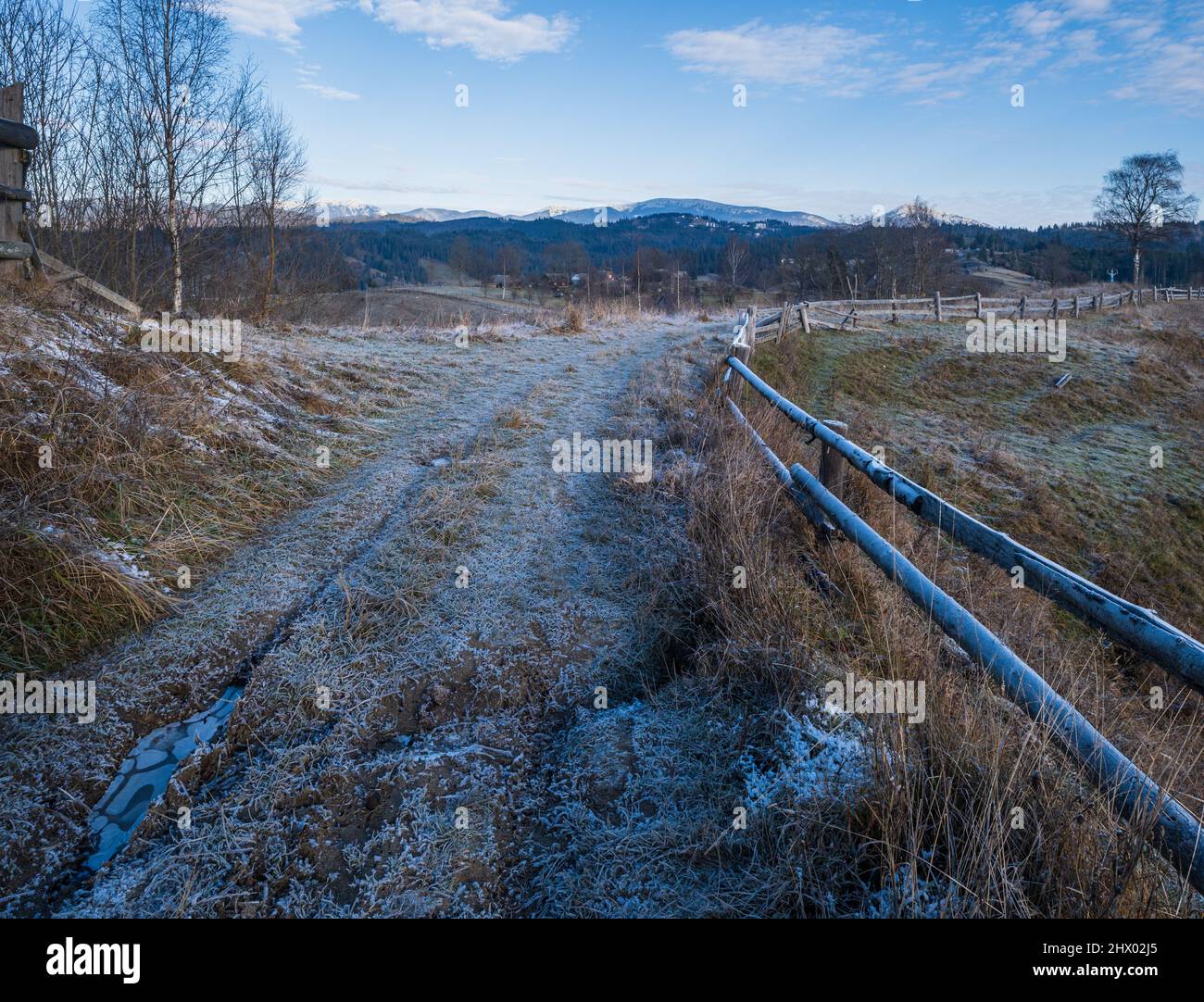 Winter coming. Last good weather days in autumn mountain countryside ...