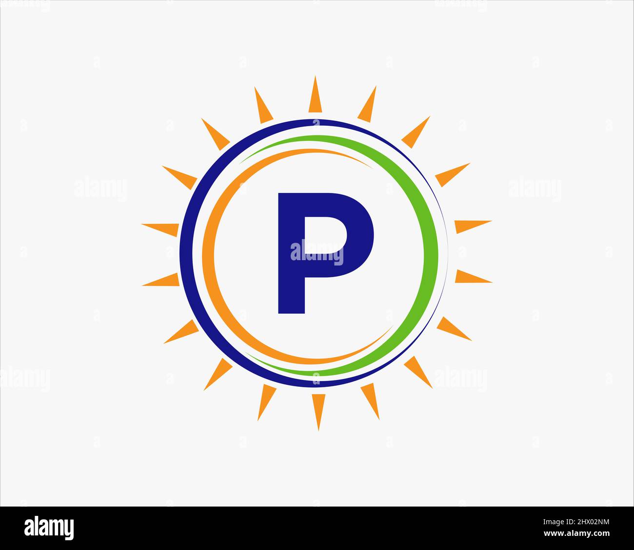Sun Solar Energy Logo On Letter P Template. P Letter Solar Logo Design ...