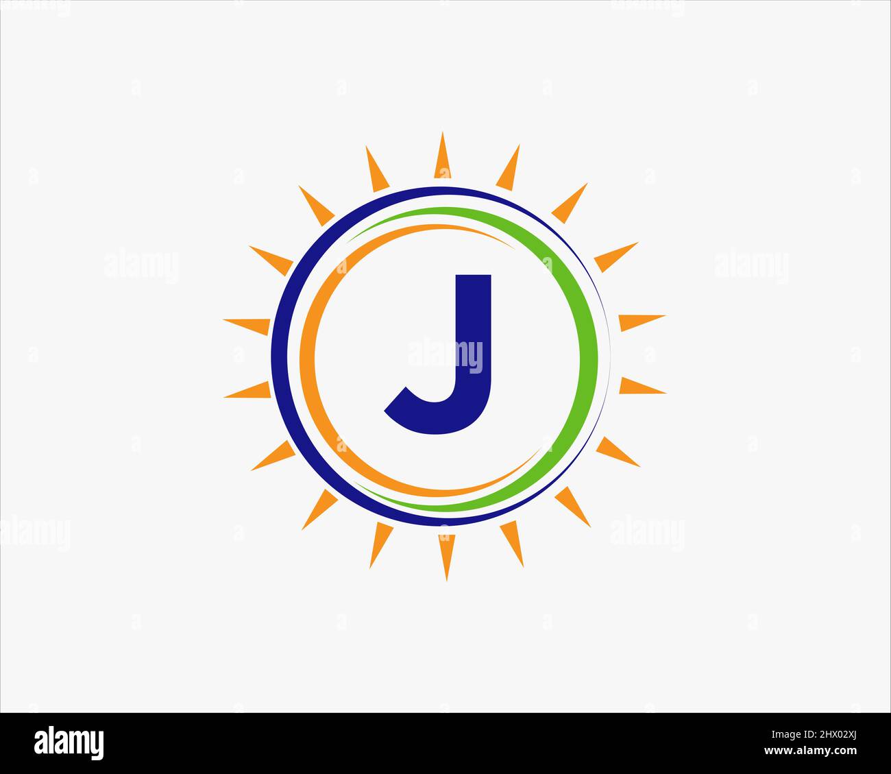 Sun Solar Energy Logo On Letter J Template. J Letter Solar Logo Design ...