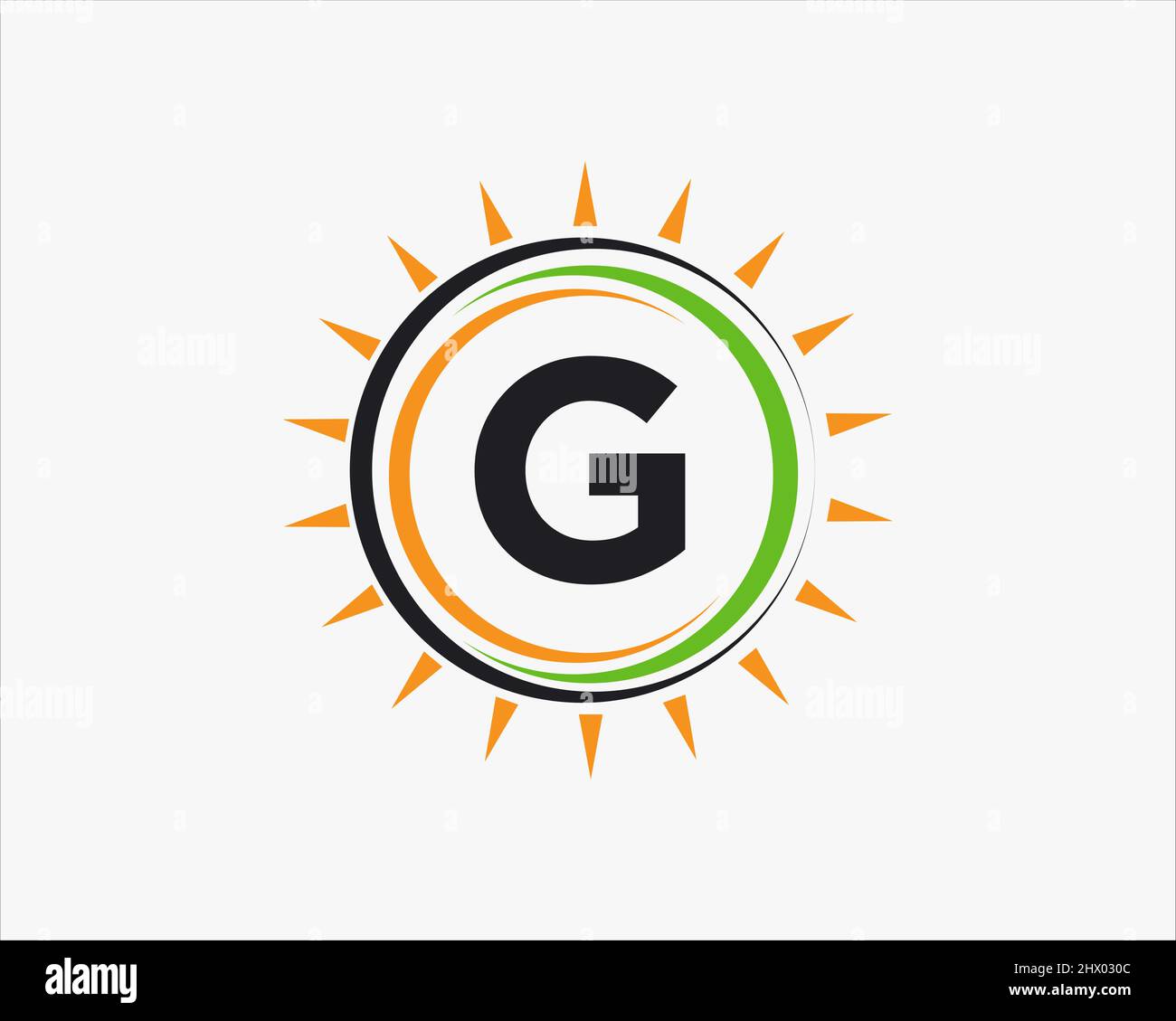 Sun Solar Energy Logo On Letter G Template. G Letter Solar Logo Design ...