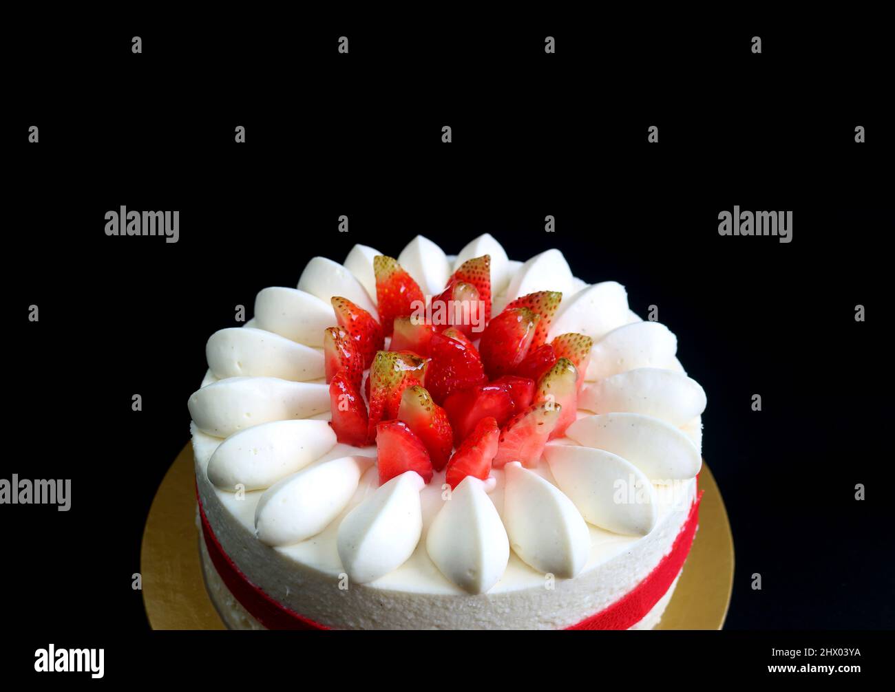 Delectable Strawberry Vanilla Short Cake on Black Background with Free ...
