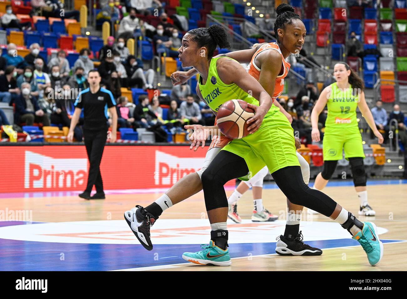 Prague, Czech Republic. 08th Mar, 2022. Alyssa Thomas of USK, left, and ...