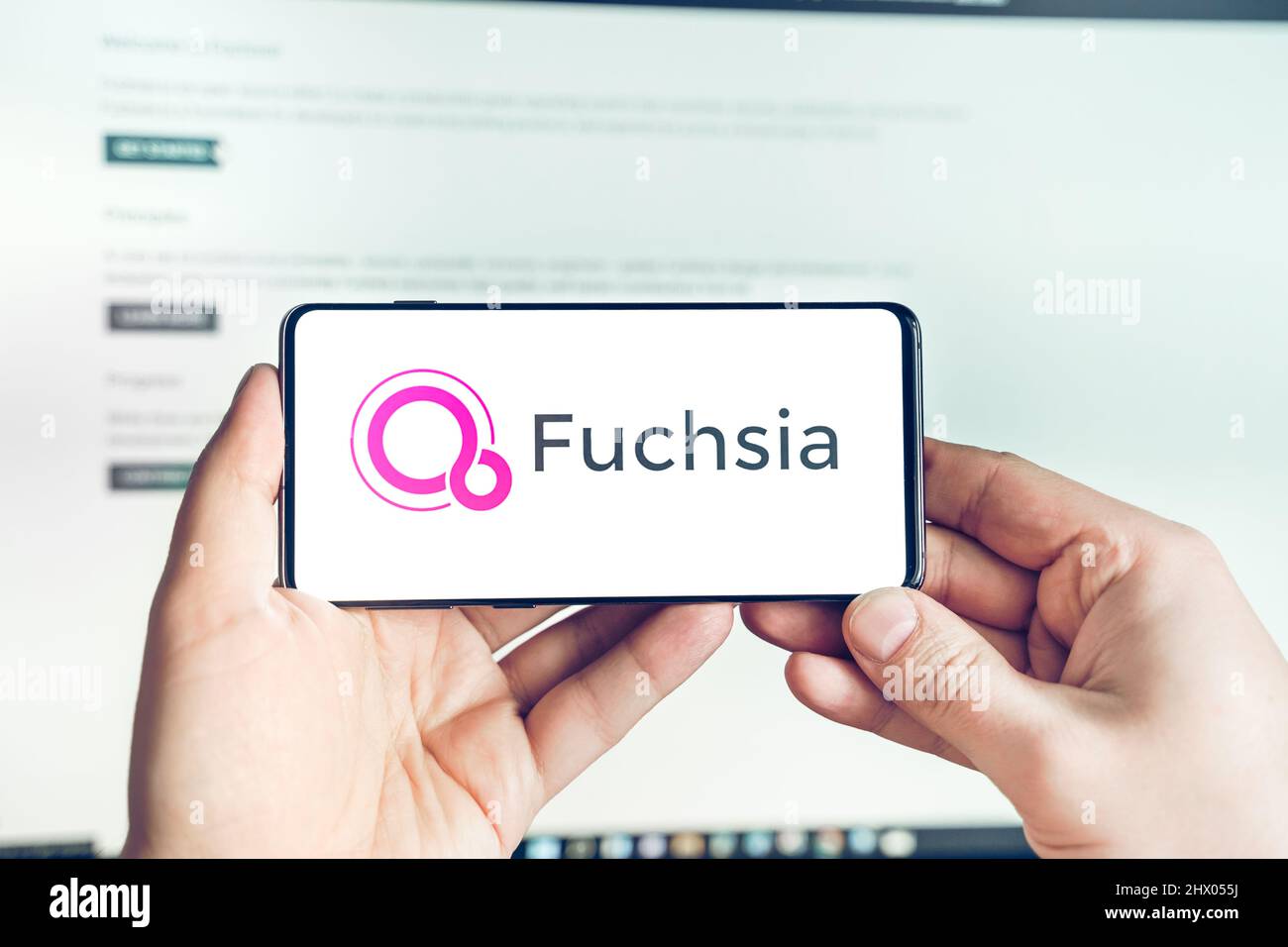 Moscow Russia 25.12.2021 Logo of Fuchsia. Open-source capability-based operating system ...