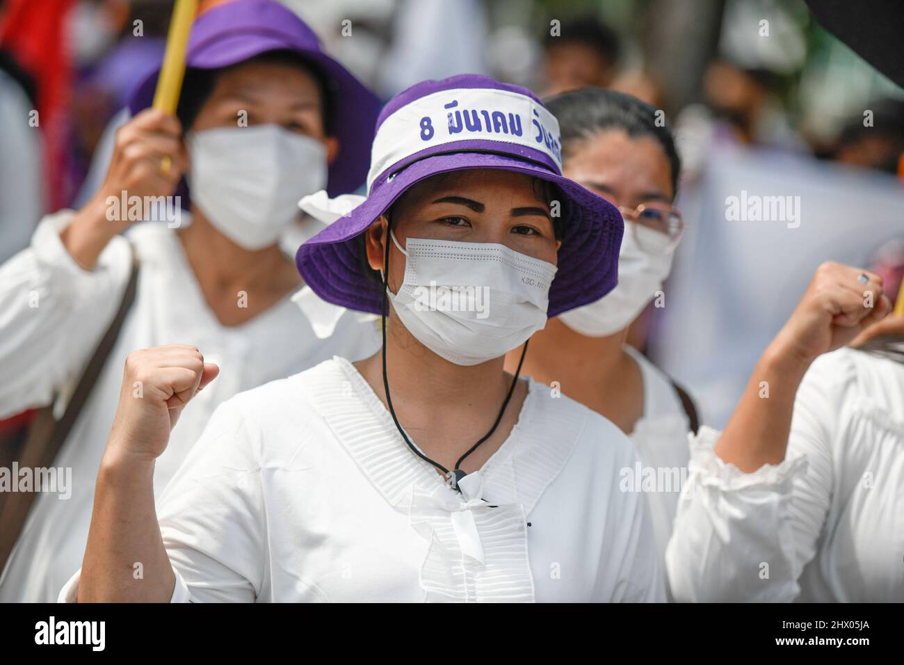 Thailand. 08th Mar, 2022. Members of Thai labour rights groups and ...