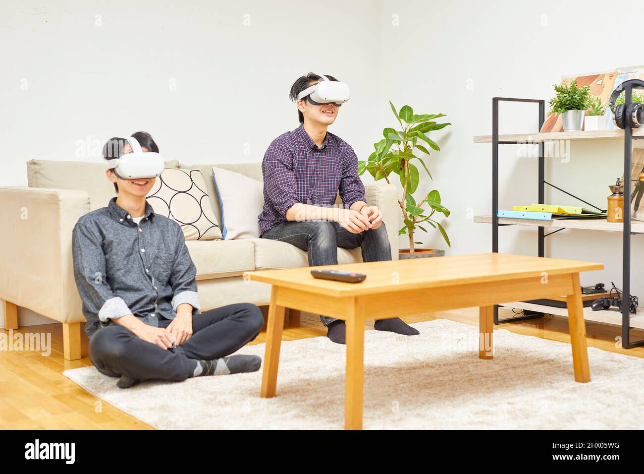 Japanese Men Wearing VR Goggles Stock Photo - Alamy