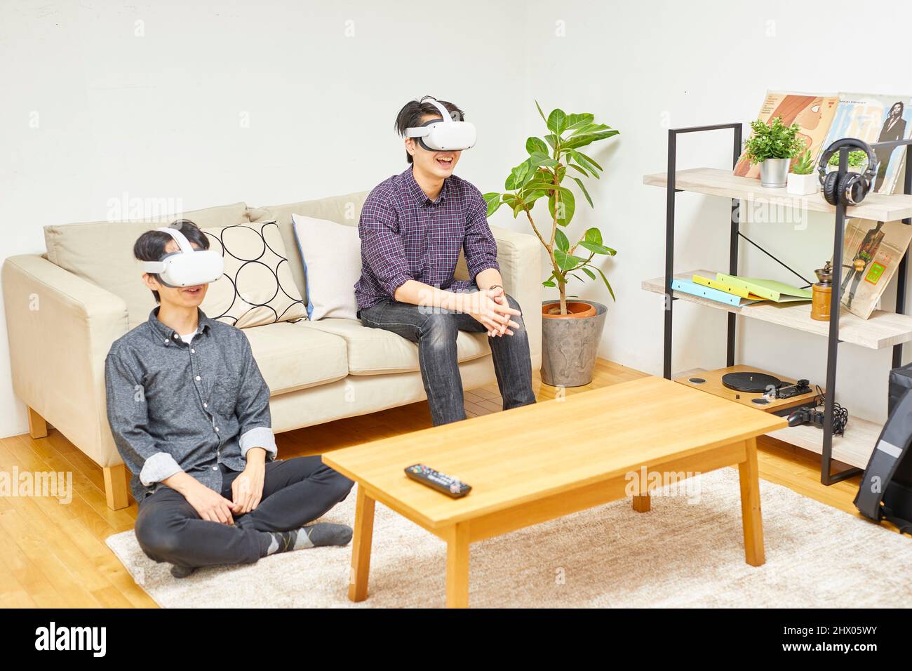 Japanese Men Wearing VR Goggles Stock Photo - Alamy