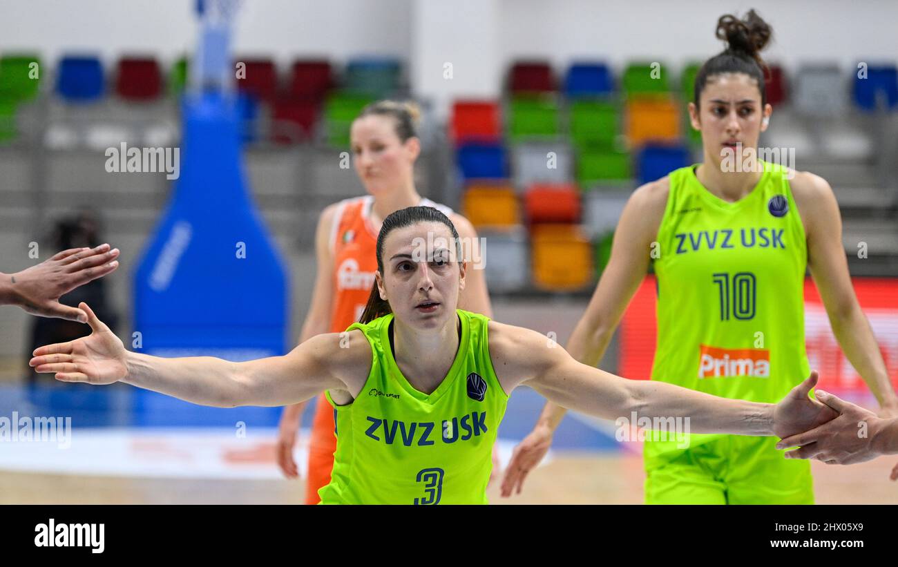 Prague, Czech Republic. 08th Mar, 2022. Teja Oblak of USK celebrates ...