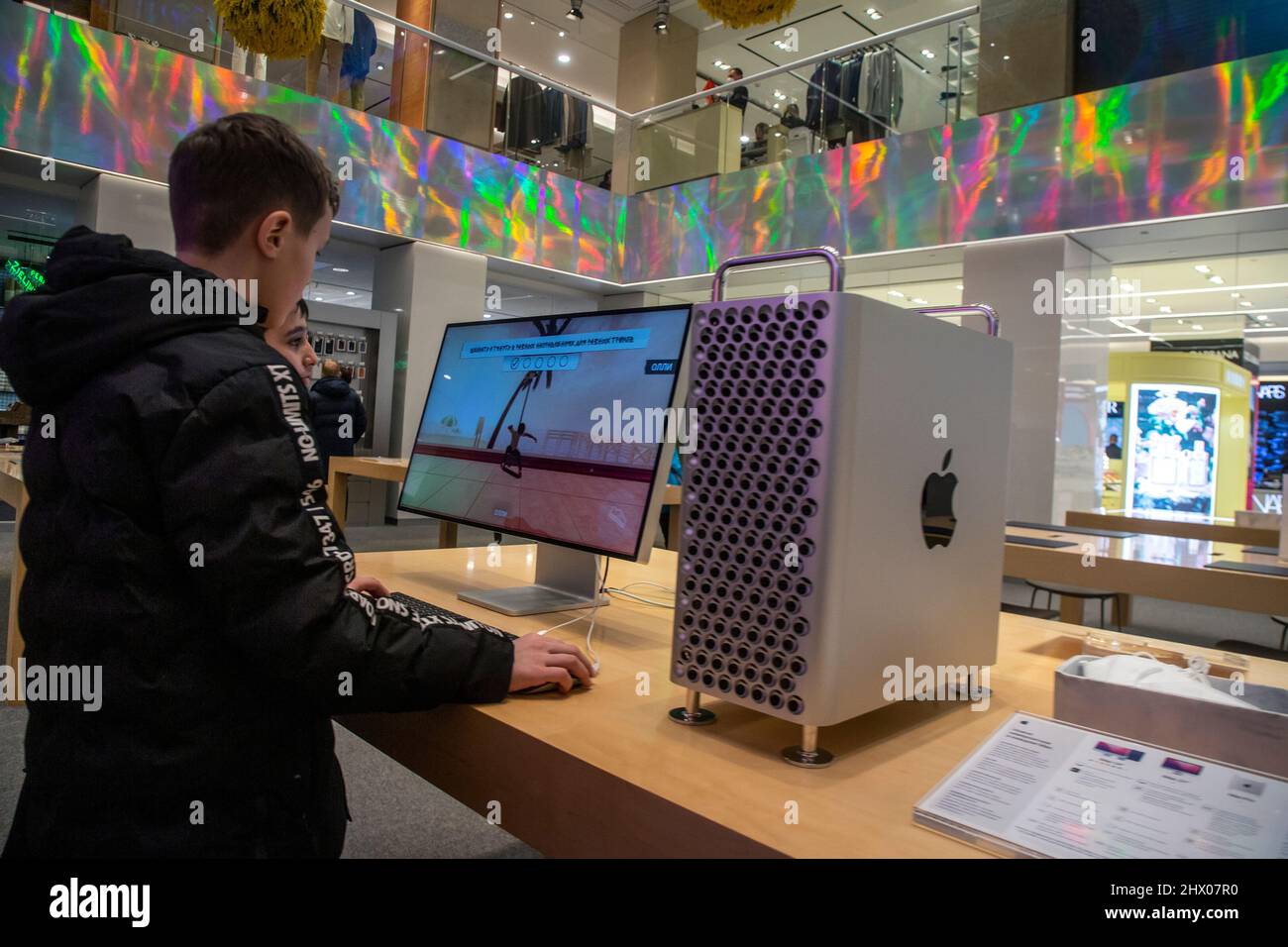 Moscow, Russia. 8th of March, 2022 Kids play a computer game on an ...