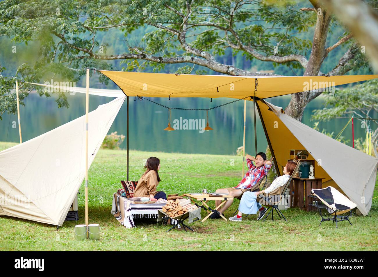 Young Japanese People Enjoying Camping Stock Photo - Alamy