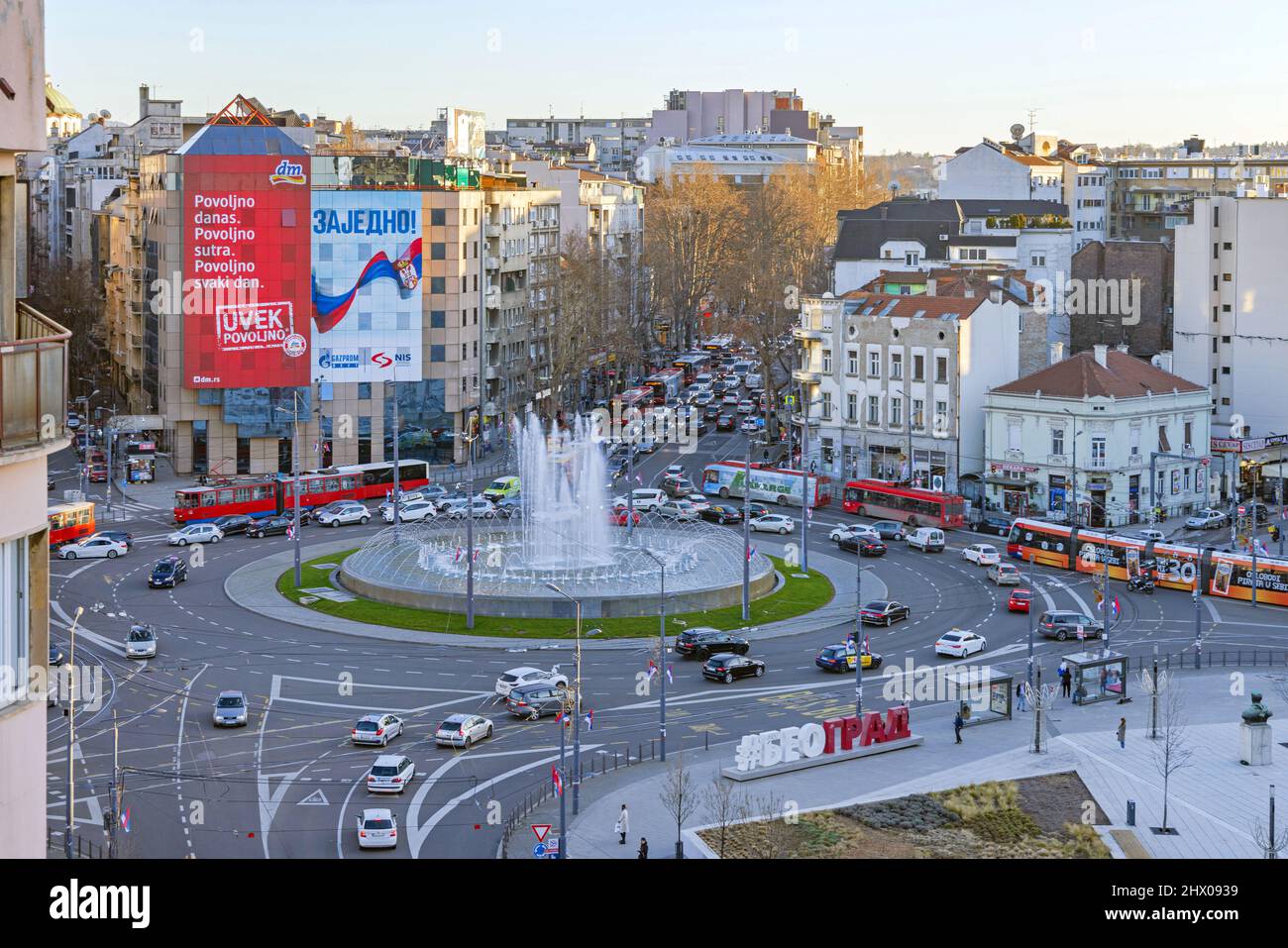 Belgrade, Serbia - February 18, 2022: Slavia Roundabout Square Aerial ...