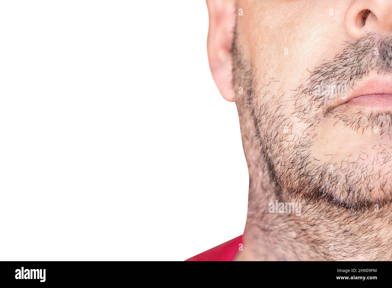 A quarter of the face of a middle-aged man with a week's worth of beard ...