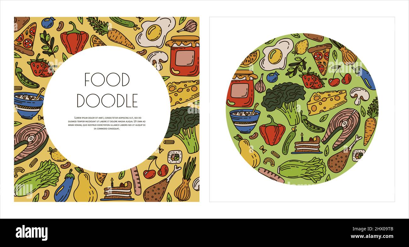 Vector Food Doodle banners. Hand Made Line Art cards. Menu Restaurant ...