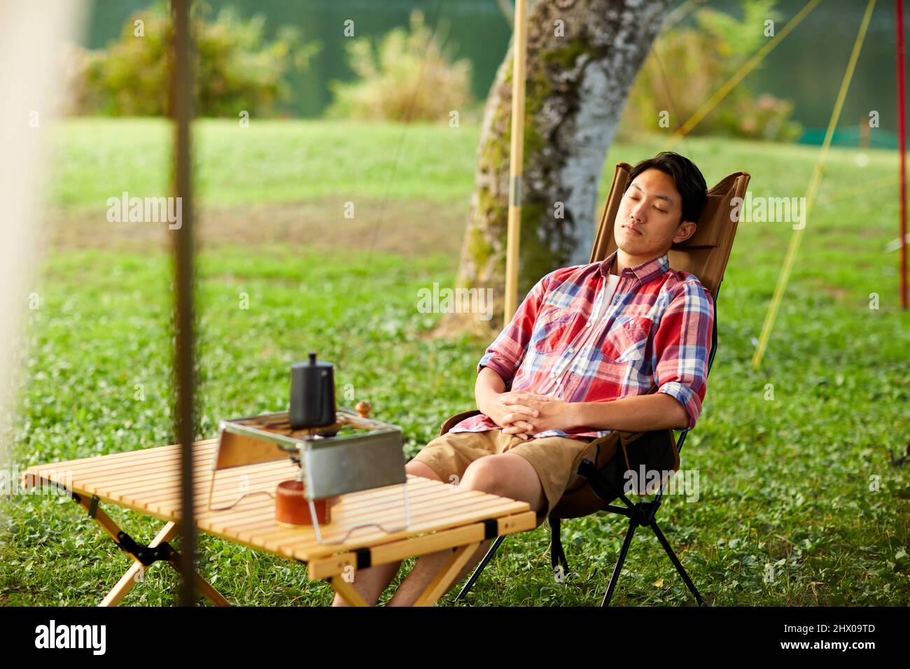 Japanese Man Solo Camping Stock Photo - Alamy