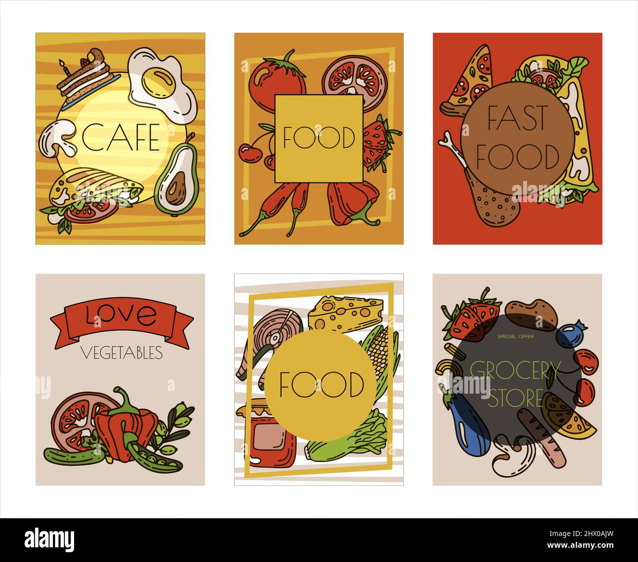 Vector Food Doodle banners. Hand Made Line Art cards. Menu Restaurant ...