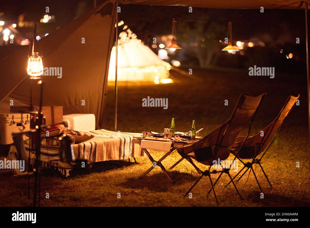 Glamping At Night Stock Photo - Alamy