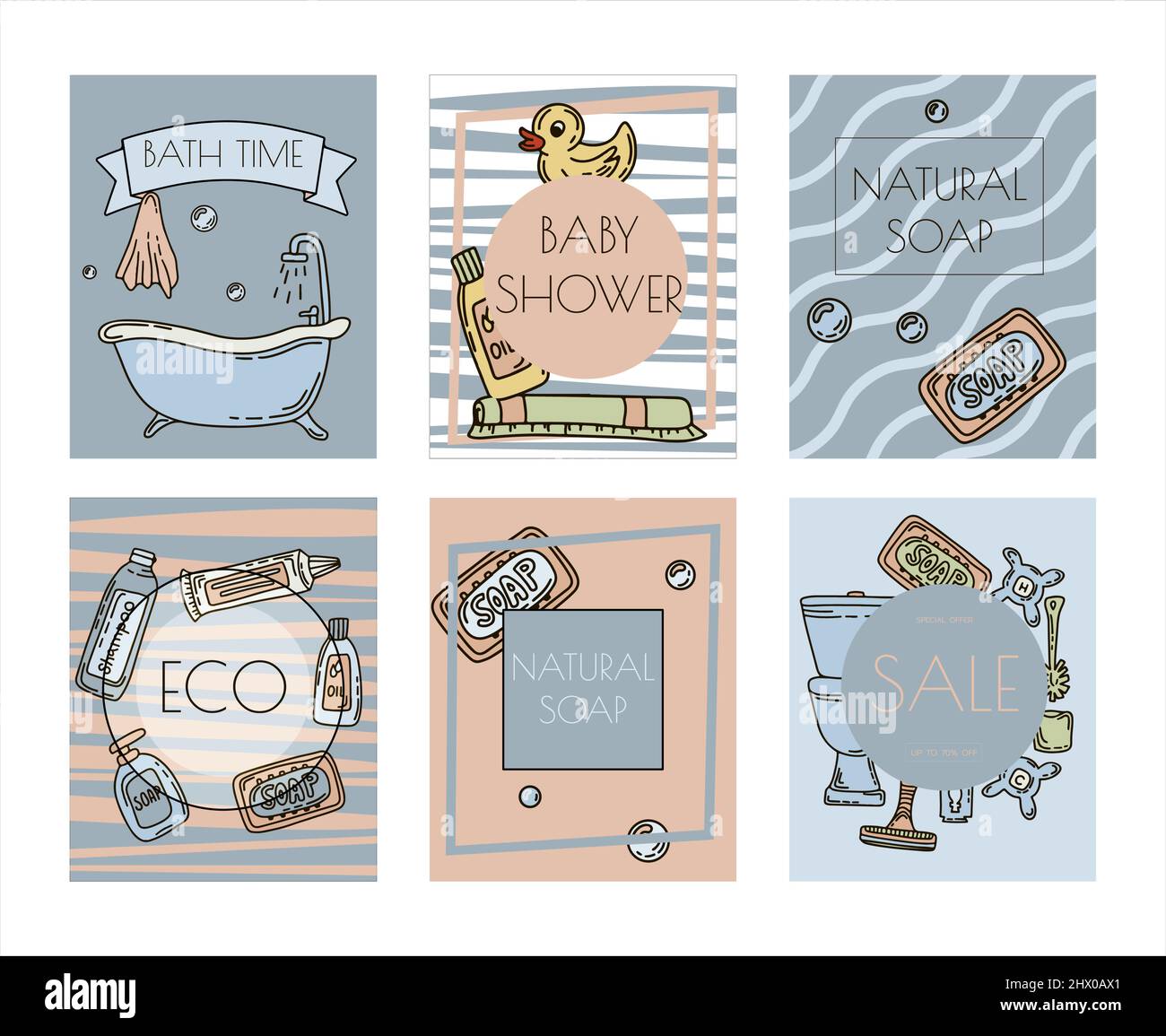 Bath doodle vector illustration. Hand draw banners of home bathroom ...