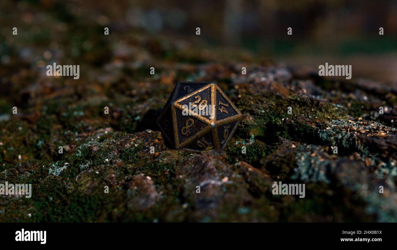 Close-up image of a metal role-playing gaming die in the sun Stock ...