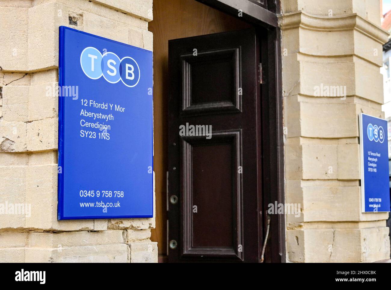Aberystwyth, Wales - March 2022: Sign at the entrance to the branch of ...