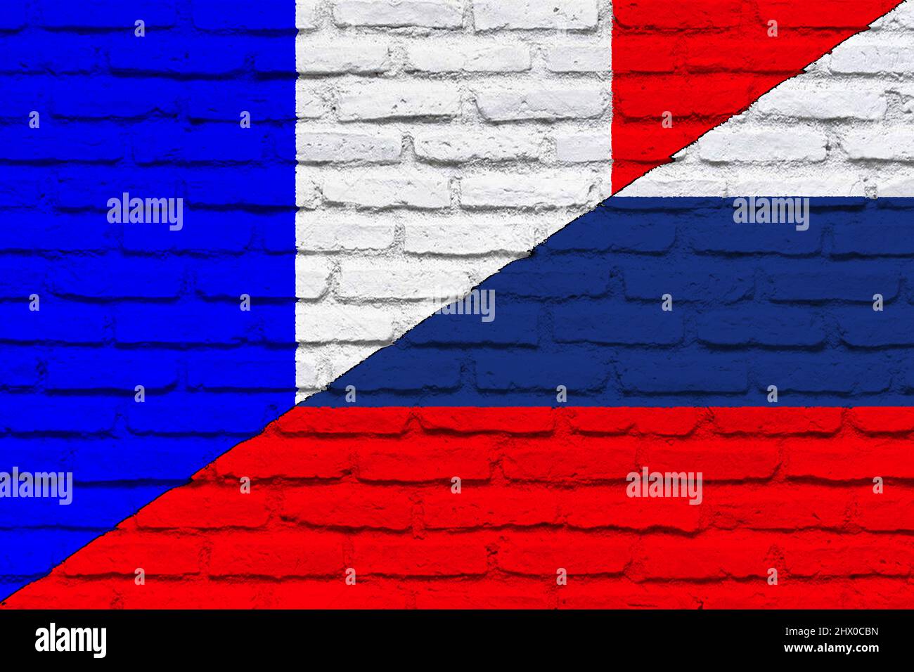 Conflict between France and Russia war concept. Russian flag and France ...