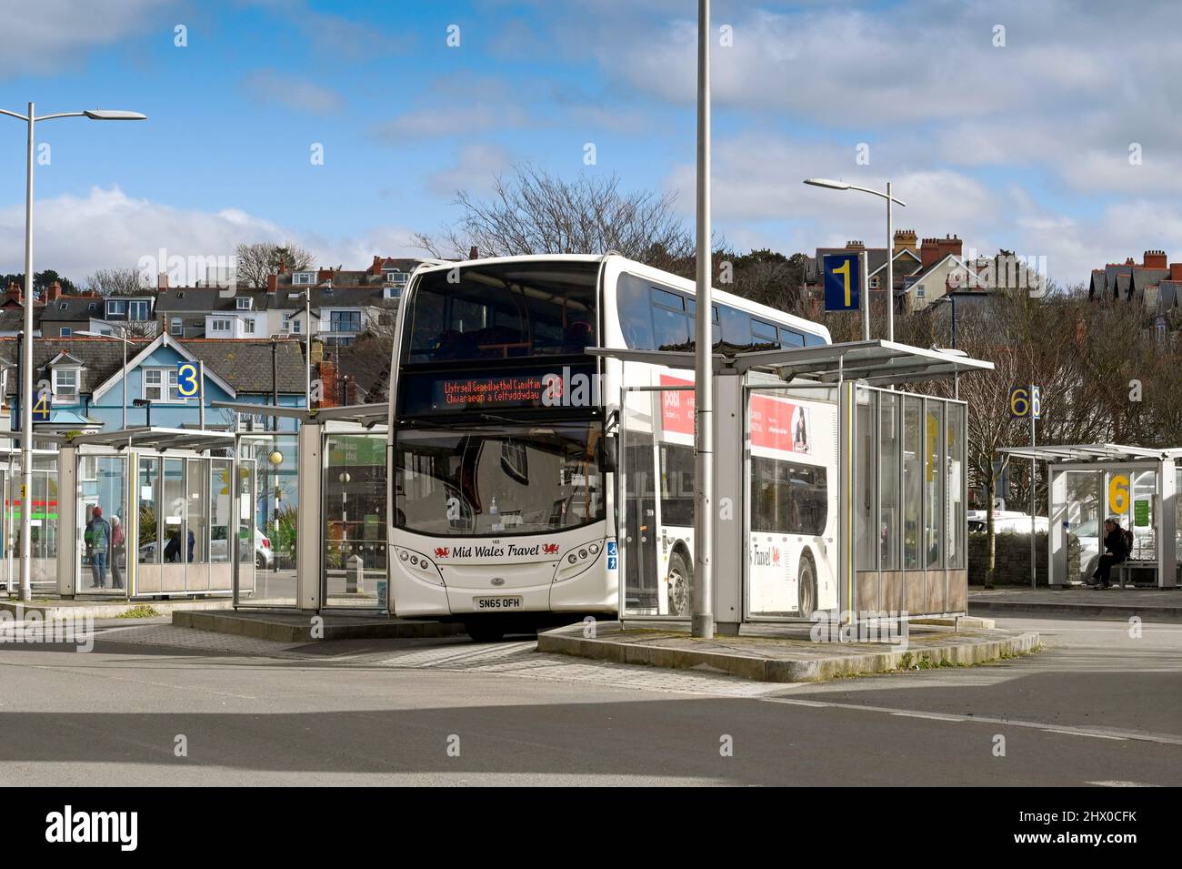Aberystwyth, Wales - March 2022: Public service bus waiting at the bus ...