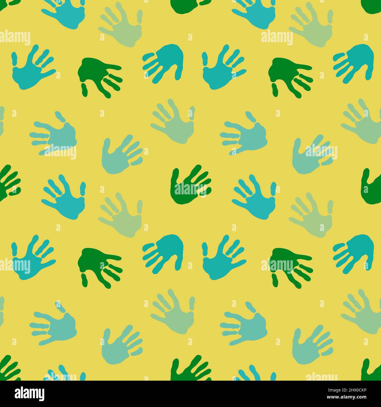 Seamless coloured handprint pattern for fabrics and packaging and gifts ...