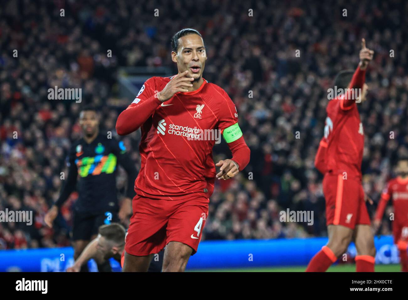 Virgil van Dijk #4 of Liverpool reacts after missed chance on goal ...